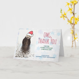 Cute Otter Wearing a Santa Hat Christmas Thank You Card | Zazzle