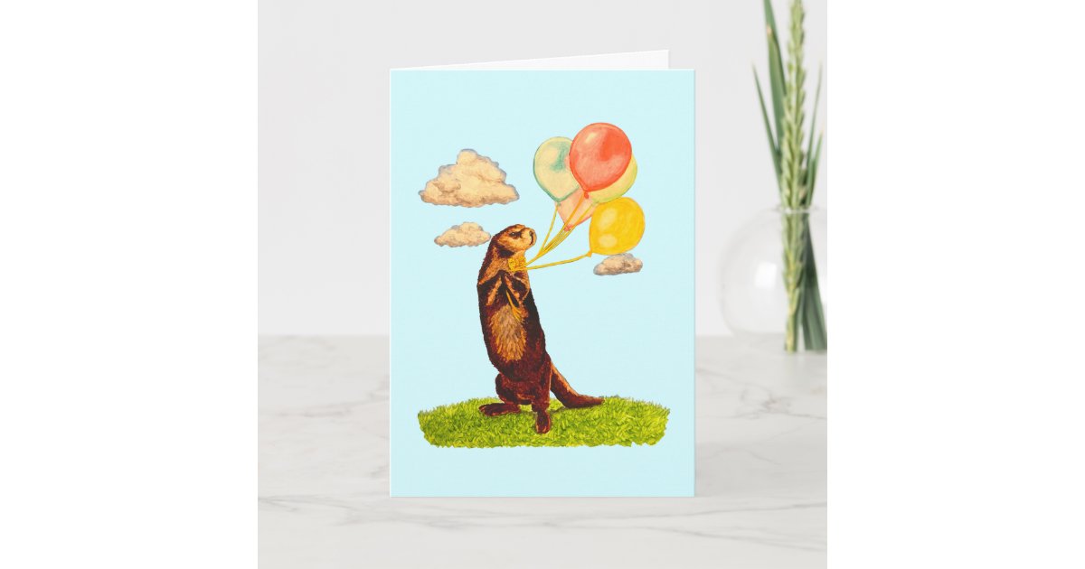 Cute Otter with Balloons Illustrated Birthday Card | Zazzle