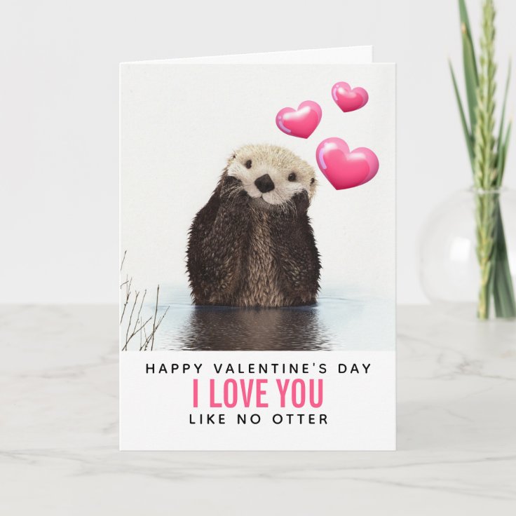 Cute Otter with Hearts Valentine's Day Card | Zazzle