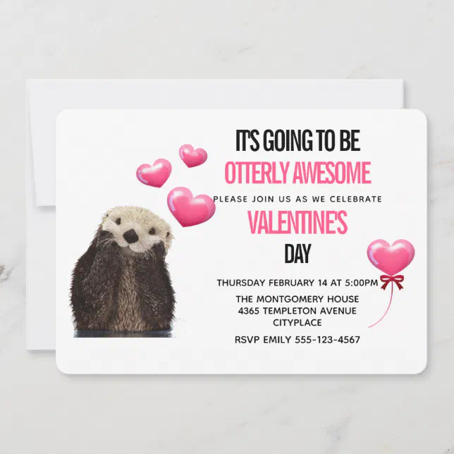 Cute Otter with Hearts Valentine's Day Party Invitation | Zazzle