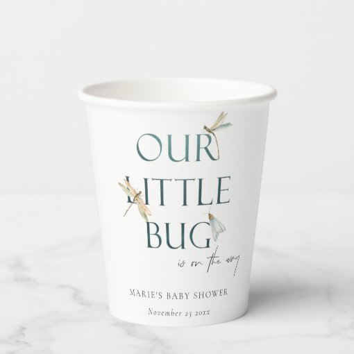 Cute Our Little Bug Blue Dragonfly Baby Shower Paper Cups | Zazzle