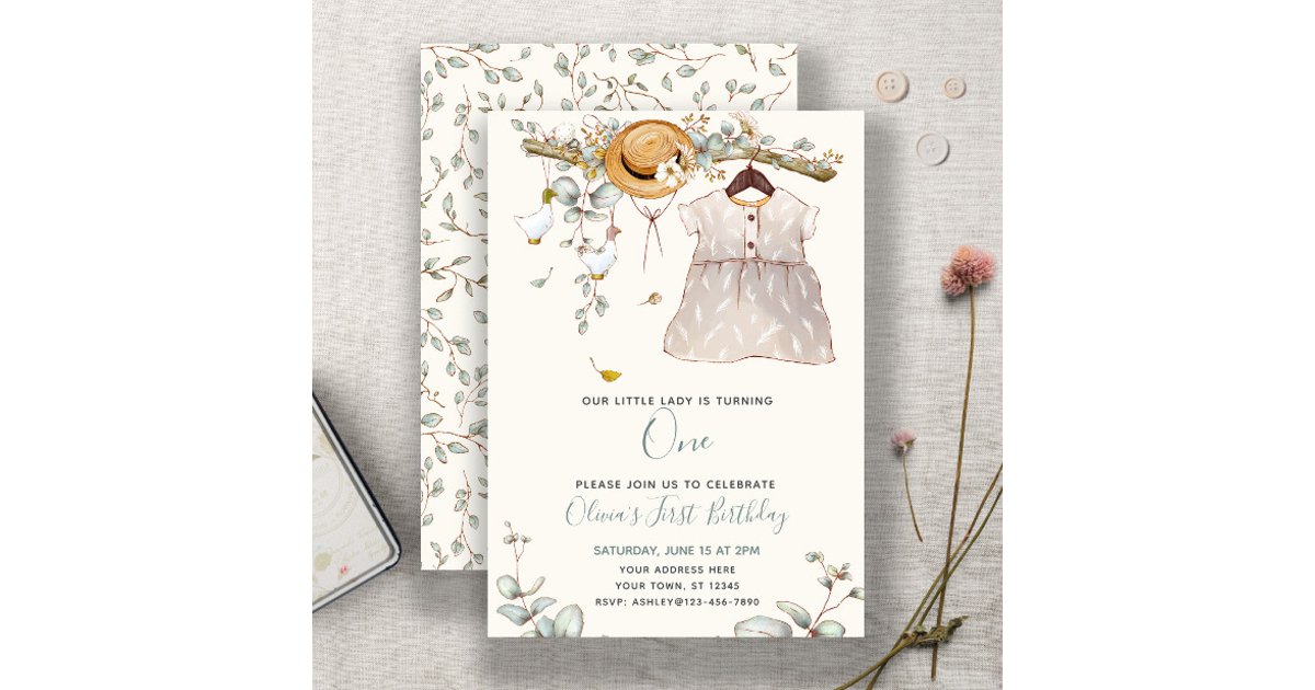 Cute Our Little Lady is One Floral Girls Rustic Invitation | Zazzle