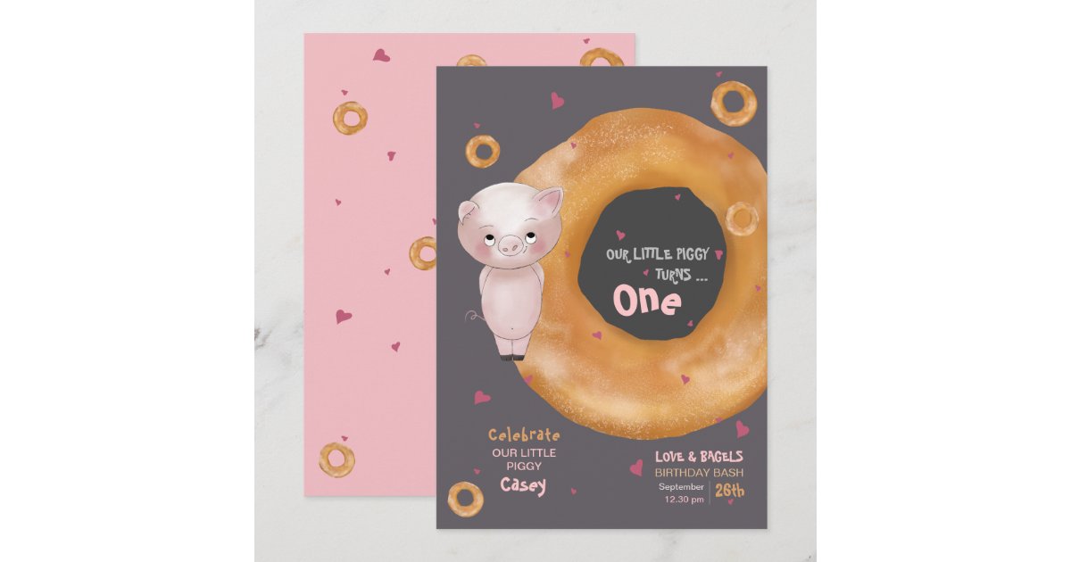 Cute "OUR LITTLE PIGGY" | “Love & Bagels” Invitation | Zazzle