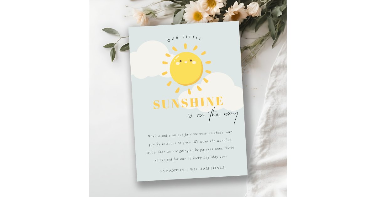 Cute Our Little Sunshine Blue Boy Announcement | Zazzle