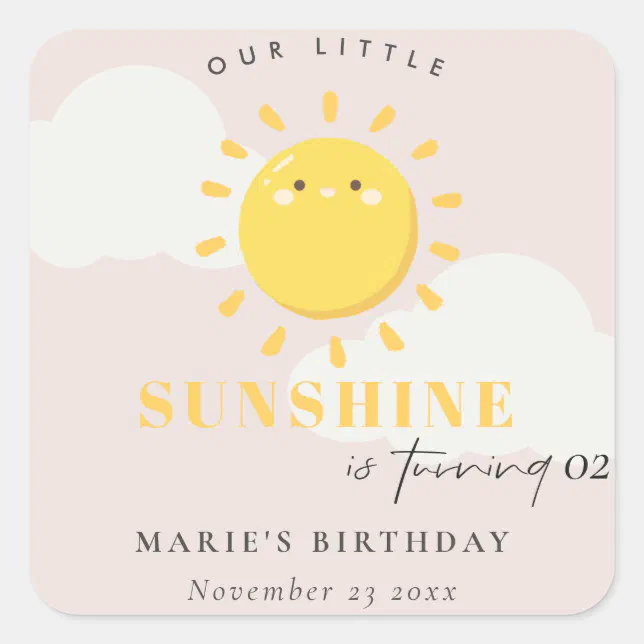 Cute Our Little Sunshine Blush Any Age Birthday Square Sticker | Zazzle