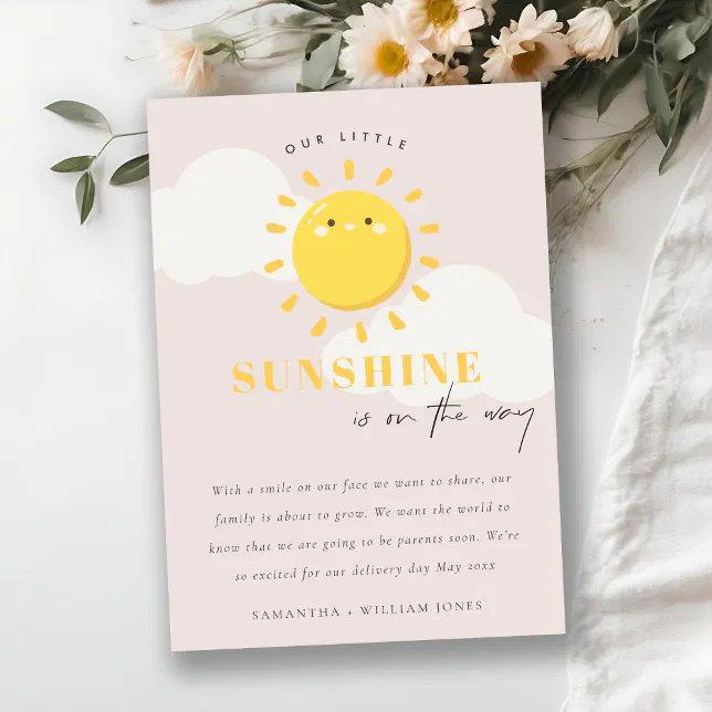 Cute Our Little Sunshine Blush Girl Announcement | Zazzle