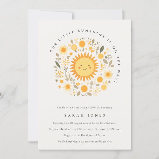 Cute Our Little Sunshine Boho Sun Baby Shower Invitation | Zazzle