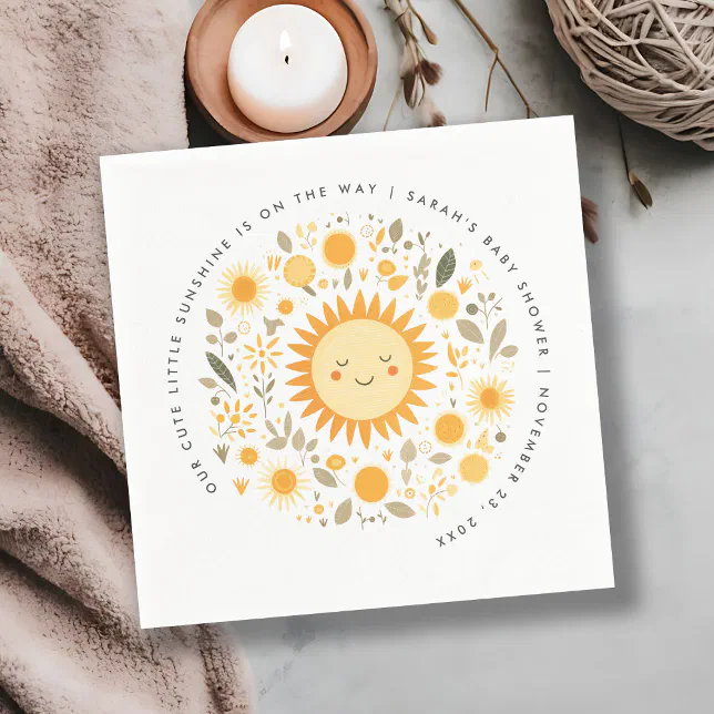 Cute Our Little Sunshine Boho Sun Baby Shower Napkins | Zazzle