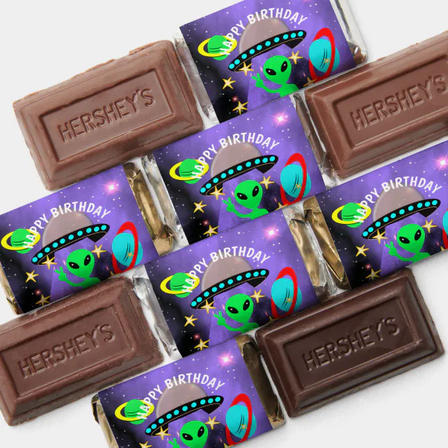 Cute outer Space Alien Themed Birthday Party Hershey's Miniatures | Zazzle