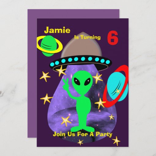 Cute outer Space Alien Themed Birthday Party Invitation | Zazzle