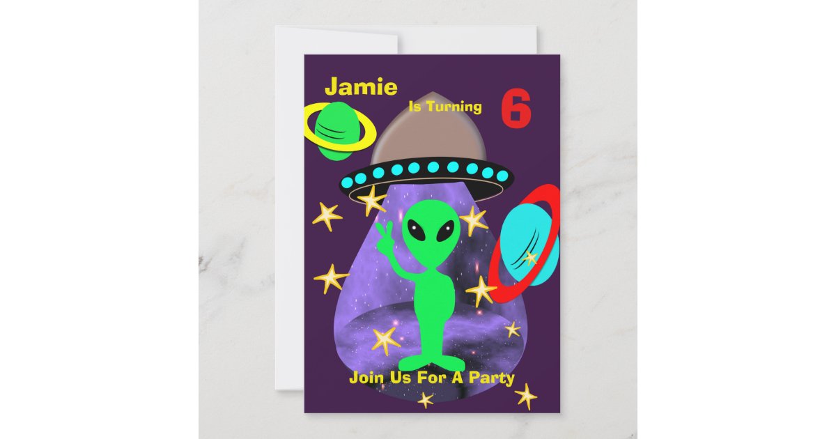 Cute outer Space Alien Themed Birthday Party Invitation | Zazzle