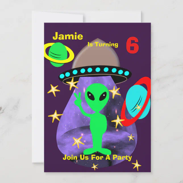 Cute outer Space Alien Themed Birthday Party Invitation | Zazzle