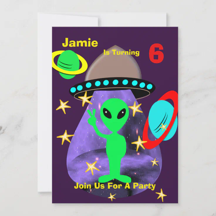 Cute outer Space Alien Themed Birthday Party Invitation | Zazzle