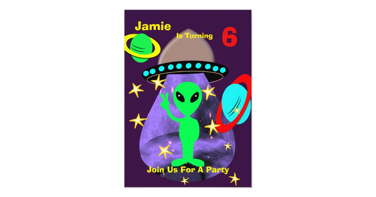 Cute outer Space Alien Themed Birthday Party Invitation | Zazzle.com
