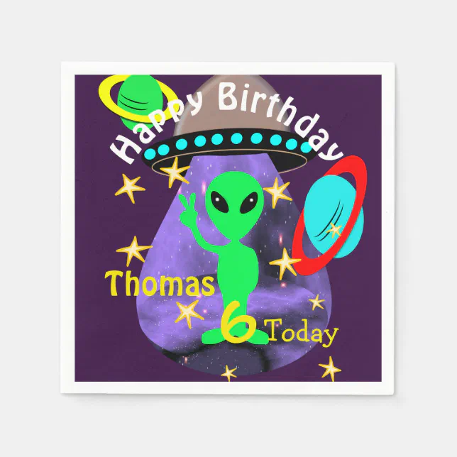 Cute outer Space Alien Themed Birthday Party Paper Napkins | Zazzle
