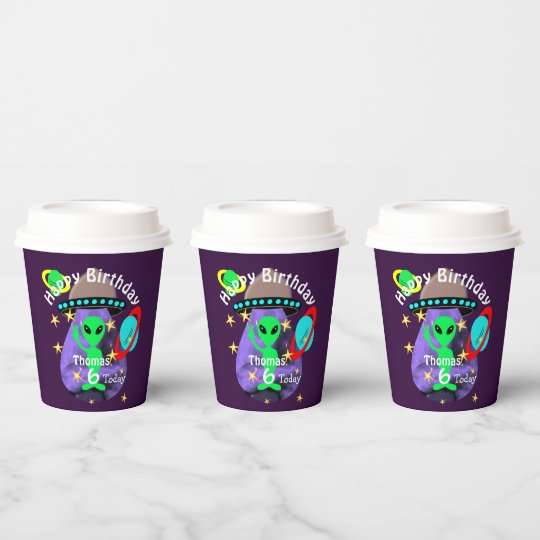 Cute outer Space Alien Themed Birthday Party Paper Paper Cups | Zazzle.com