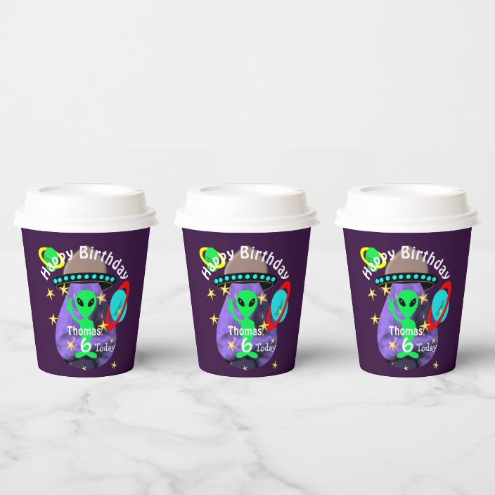 Cute outer Space Alien Themed Birthday Party Paper Paper Cups | Zazzle.com