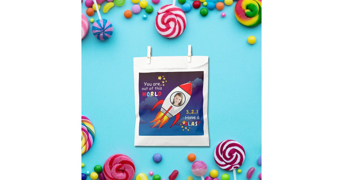 Cute Outer Space Rocket Ship Blast Off Birthday Favor Bag | Zazzle