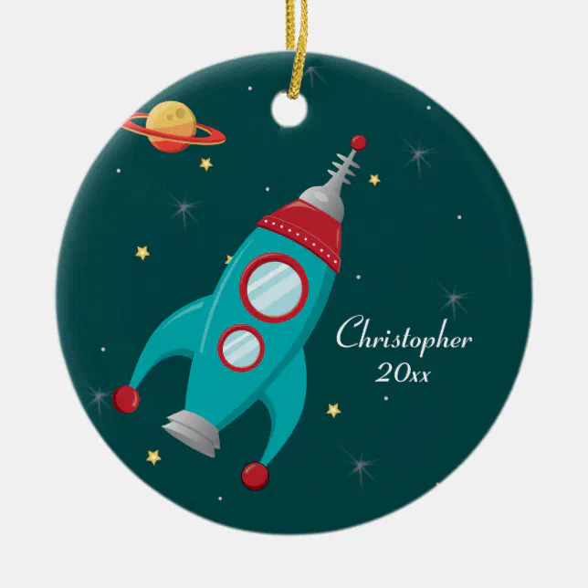 Cute outer space rocket ship personalized ornament | Zazzle