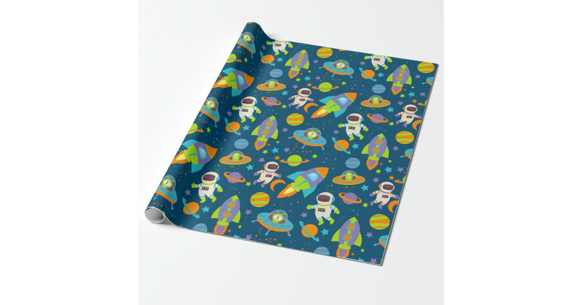 Cute Outer Space Rockets and Astronaut Wrapping Paper | Zazzle