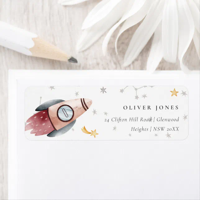 Cute Outer Space Starry Planets Monogram Address Label | Zazzle