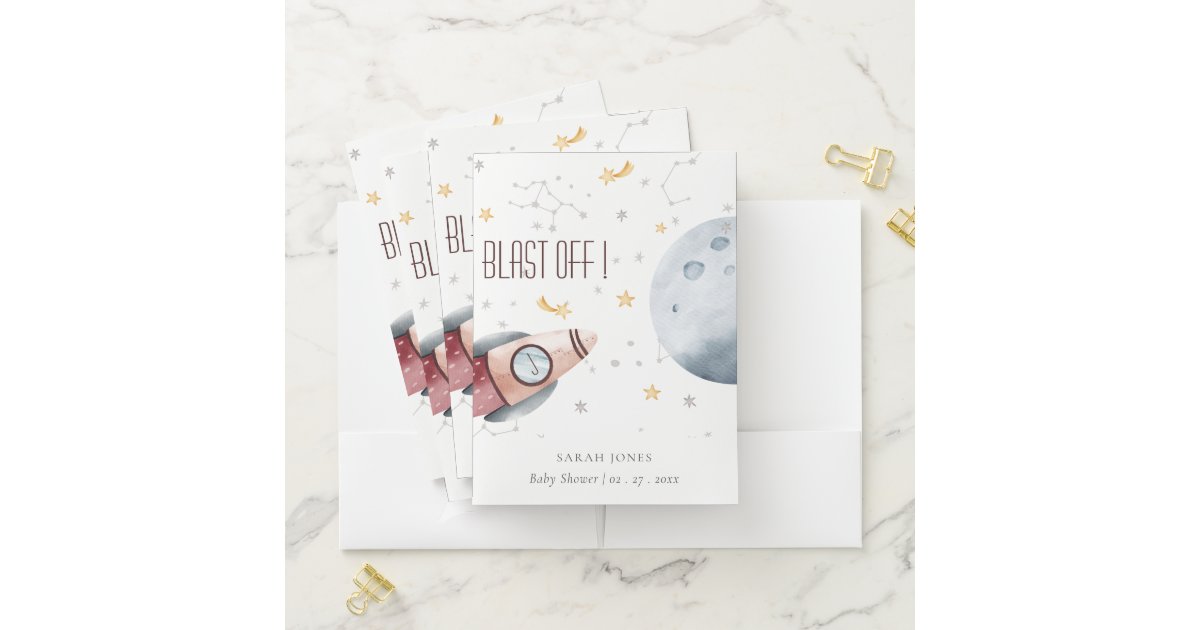 Cute Outer Space Starry Planets Rocket Baby Shower Pocket Folder | Zazzle