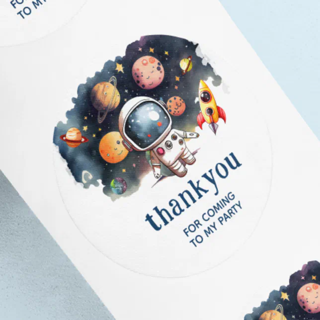 Cute Outerspace Planets Thank You Party Sticker | Zazzle