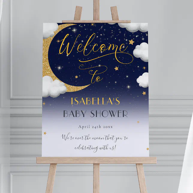 Cute Over the Moon Baby Shower Welcome Poster | Zazzle
