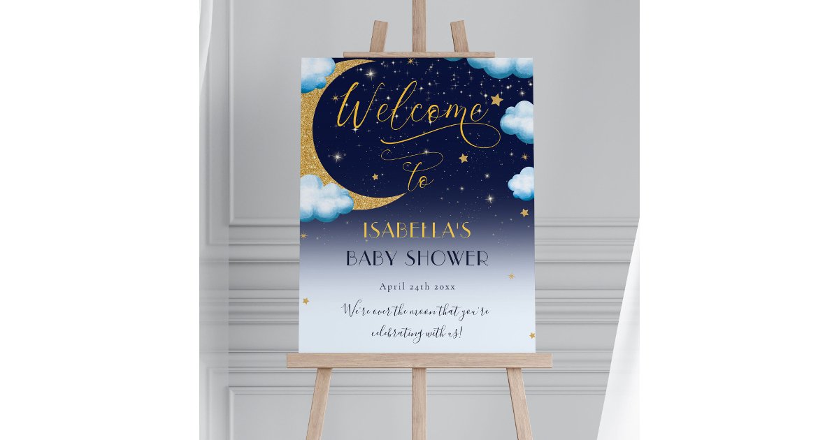 Cute Over the Moon Boy Baby Shower Welcome Poster | Zazzle