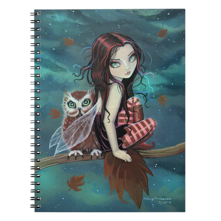 Cute Owl and Fairy Fantasy Art Notebook | Zazzle