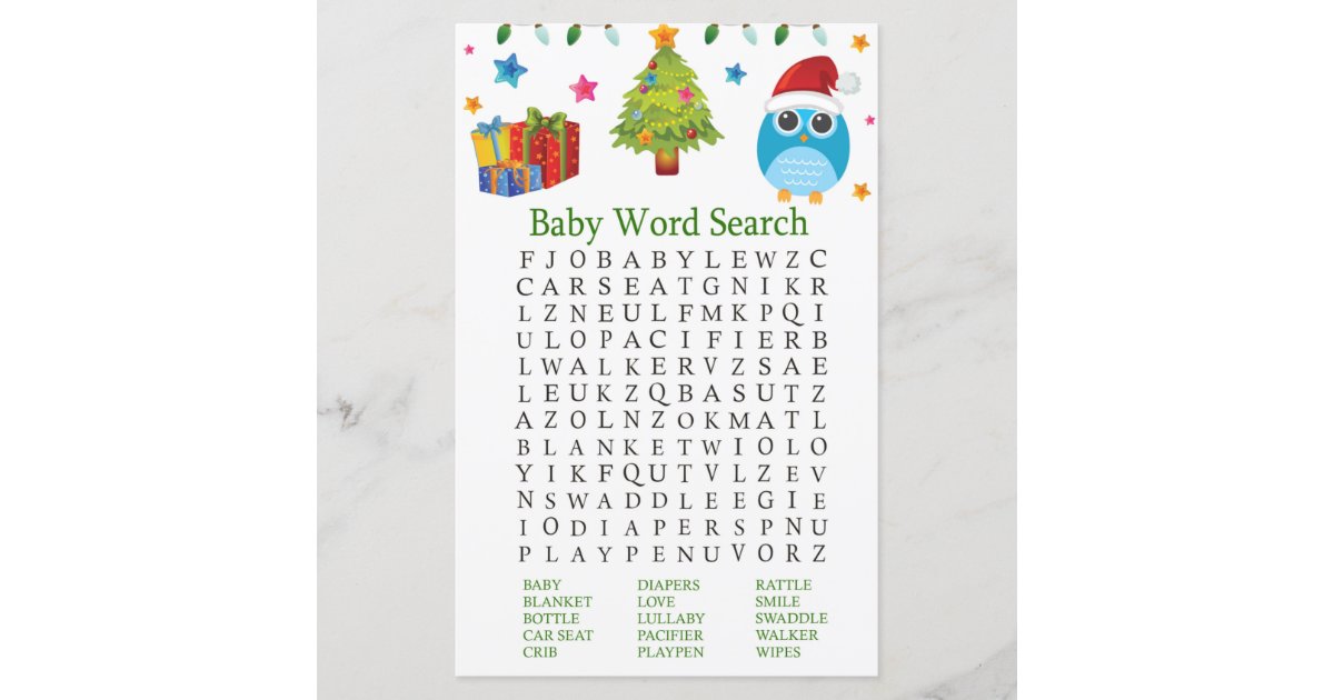 Cute Owl Baby Shower Word Search Game | Zazzle