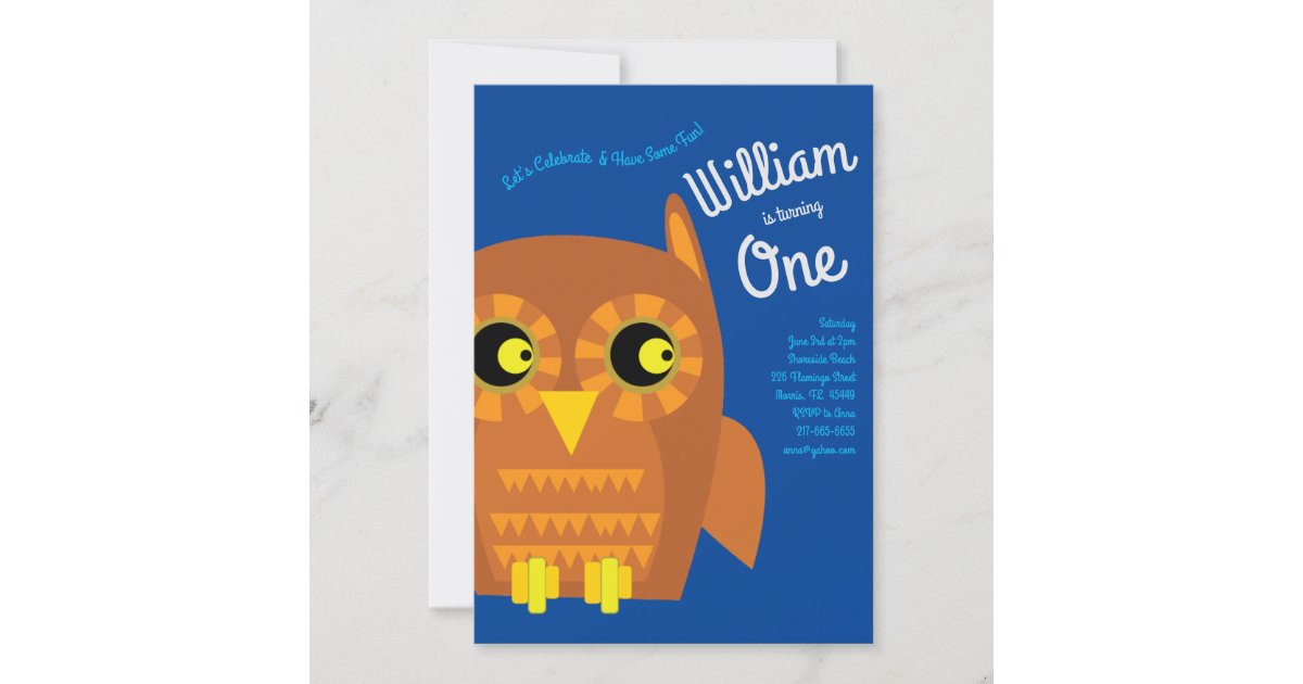 Cute Owl Bird Kids 1st Birthday Party Invitation | Zazzle