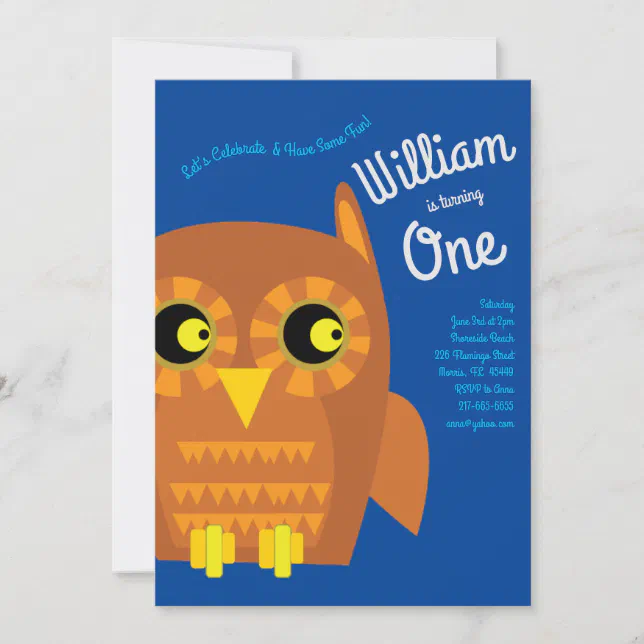 Cute Owl Bird Kids 1st Birthday Party Invitation | Zazzle