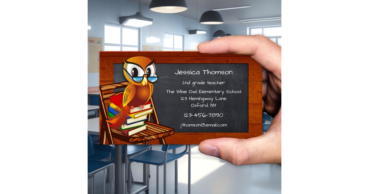 Cute Owl Chalkboard Teacher Business Card | Zazzle