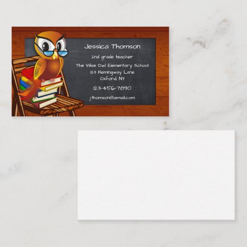 Cute Owl Chalkboard Teacher Business Card | Zazzle