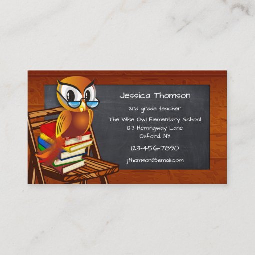 Cute Owl Chalkboard Teacher Business Card | Zazzle
