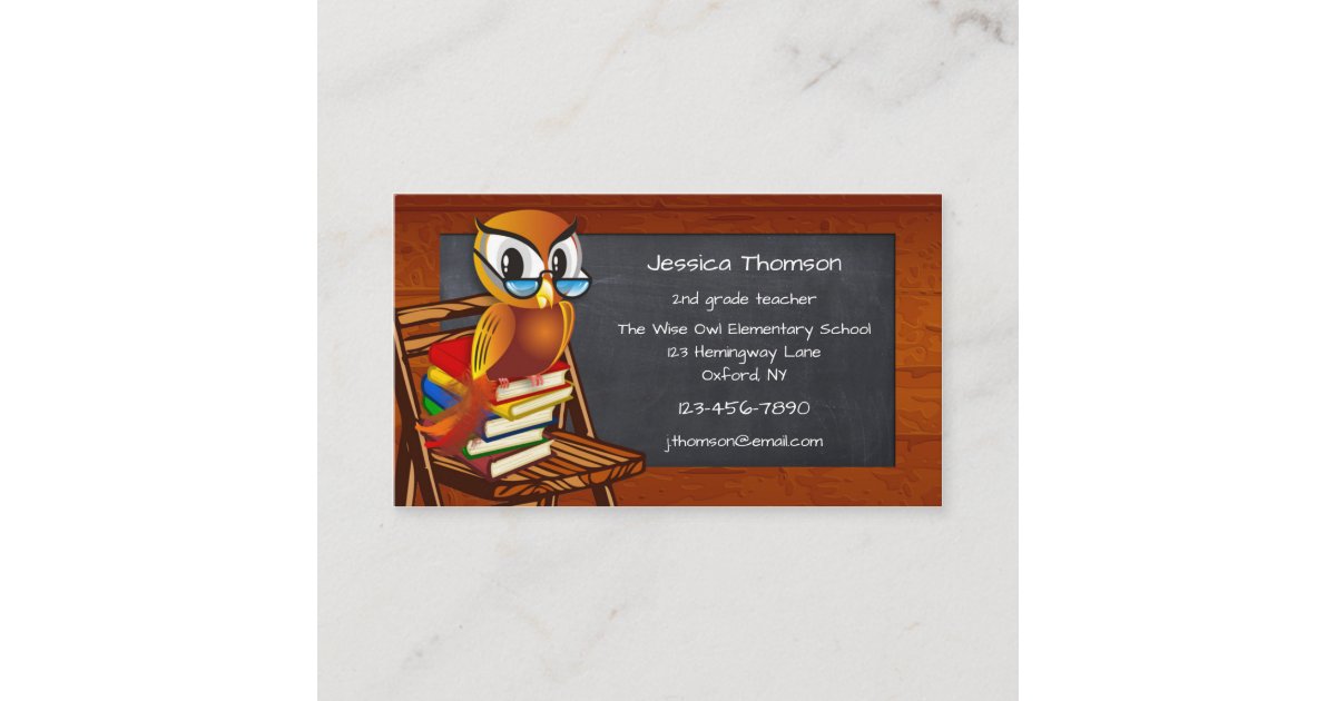 Cute Owl Chalkboard Teacher Business Card | Zazzle