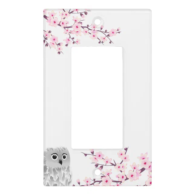 Cute Owl Cherry Blossoms Kids Light Switch Cover | Zazzle