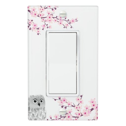 Cute Owl Cherry Blossoms Kids Light Switch Cover | Zazzle