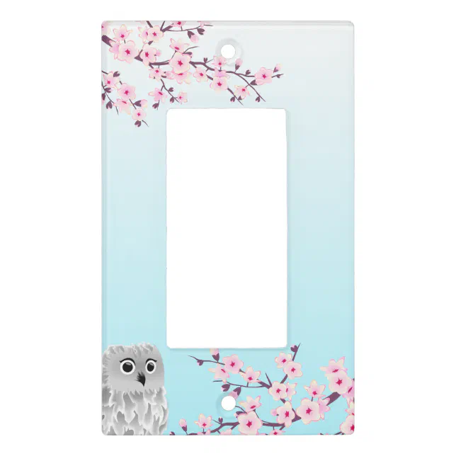 Cute Owl Cherry Blossoms Kids Light Switch Cover | Zazzle