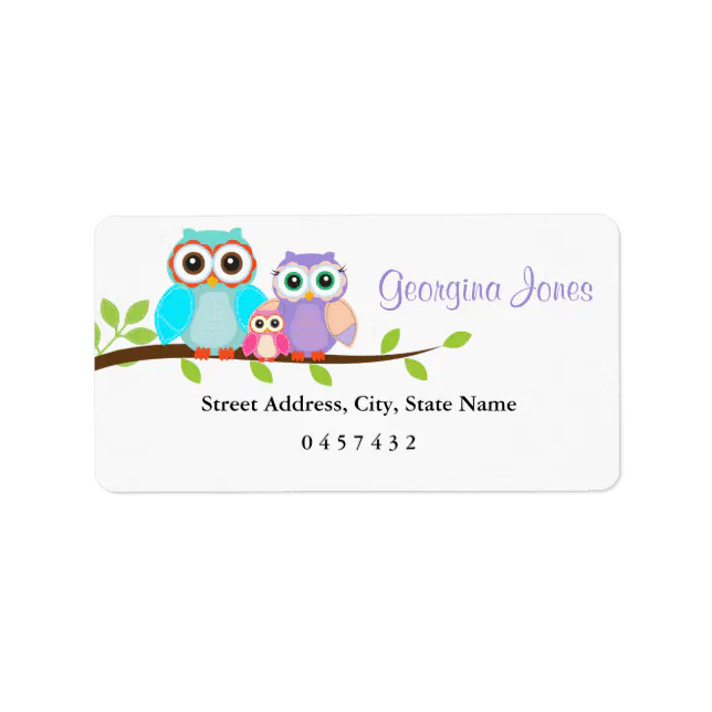 Cute Owl Family Girl Baby Shower Address Labels | Zazzle