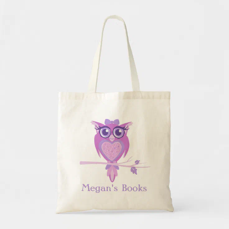 Cute owl girls purple library bag | Zazzle