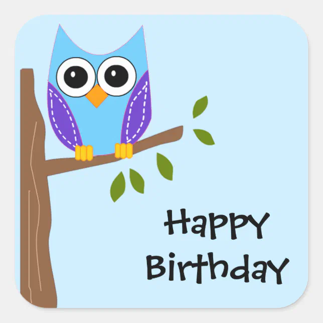 Cute Owl Happy Birthday Sticker | Zazzle