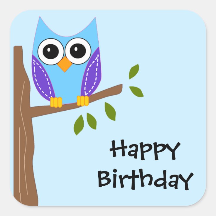 Cute Owl Happy Birthday Sticker | Zazzle