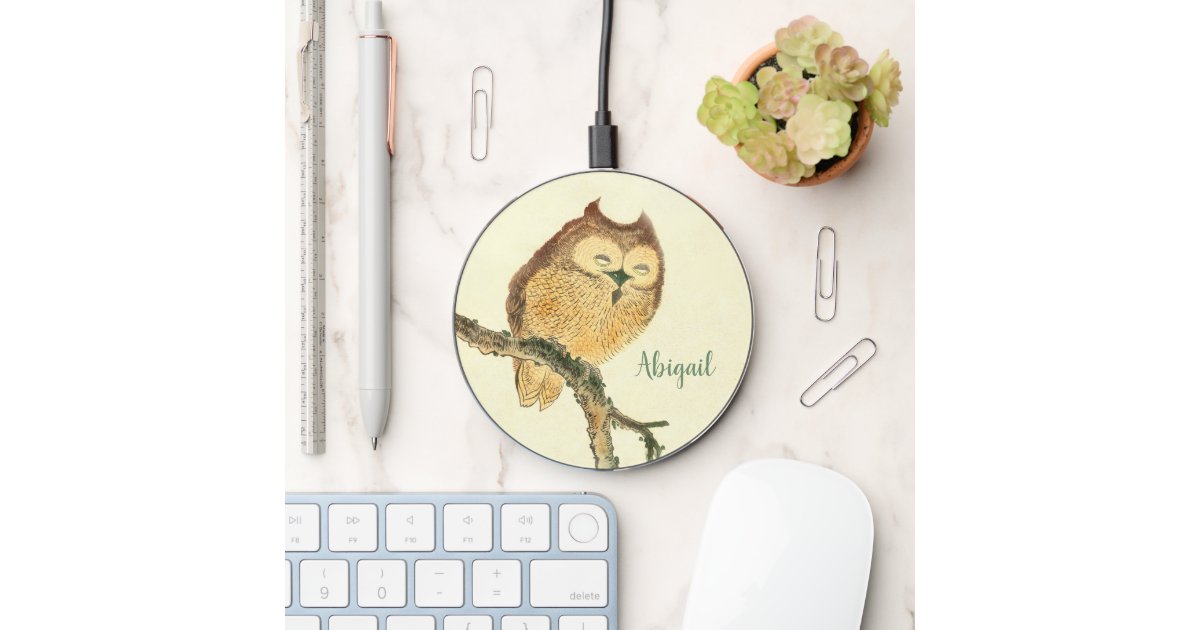 Cute Owl - Japanese Fine Art Wireless Charger | Zazzle