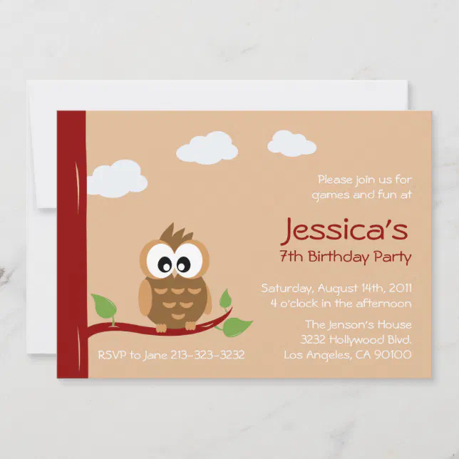 Cute Owl Kids Birthday Party Invitation | Zazzle