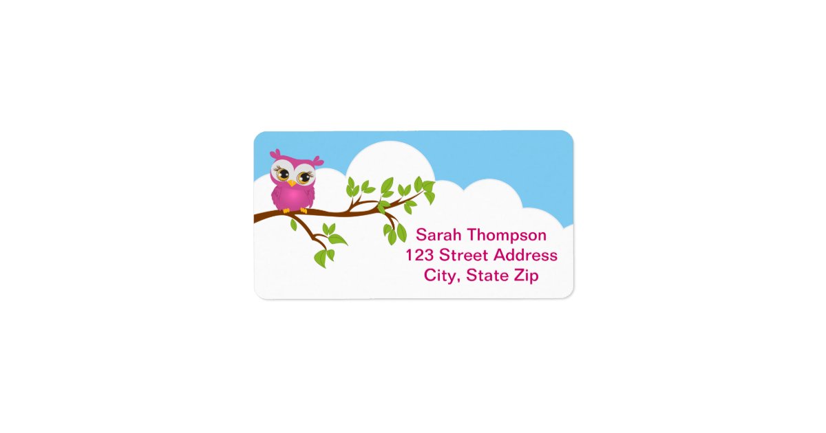 Cute Owl on Branch Girl Address Label | Zazzle.com