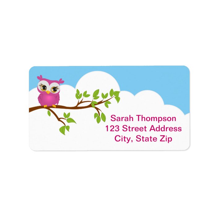 Cute Owl on Branch Girl Address Label | Zazzle.com