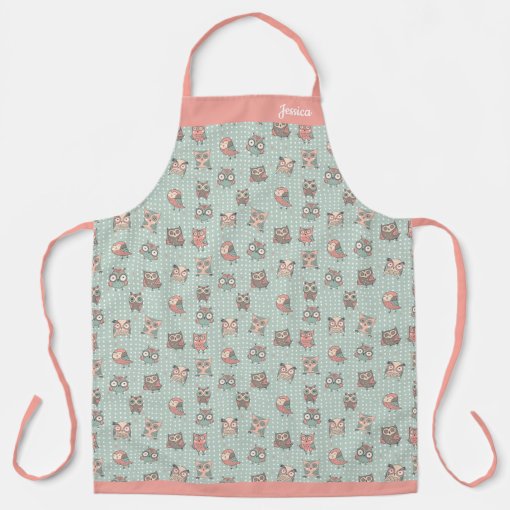 Cute Owl Pattern Apron | Zazzle