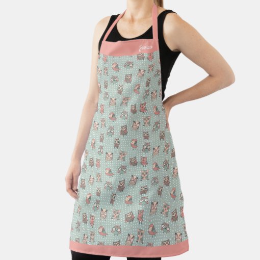 Cute Owl Pattern Apron | Zazzle